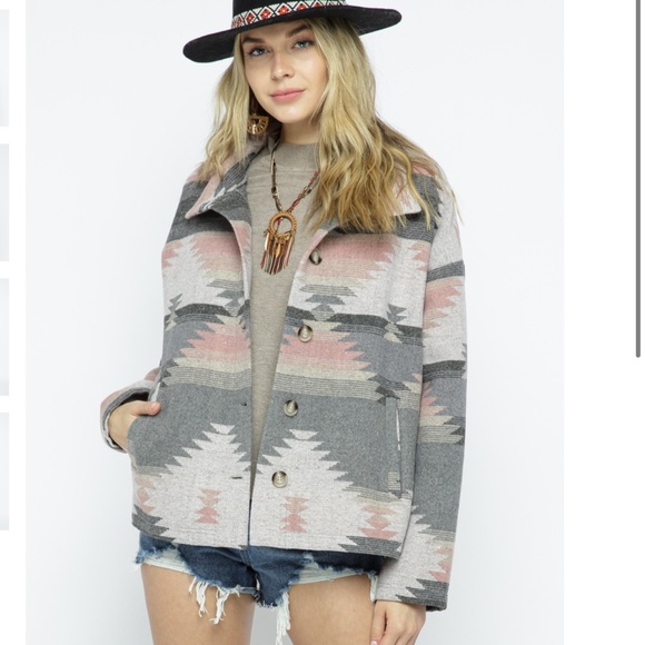 Blue B Collection | Jackets & Coats | New Pink Grey Aztec Print With ...